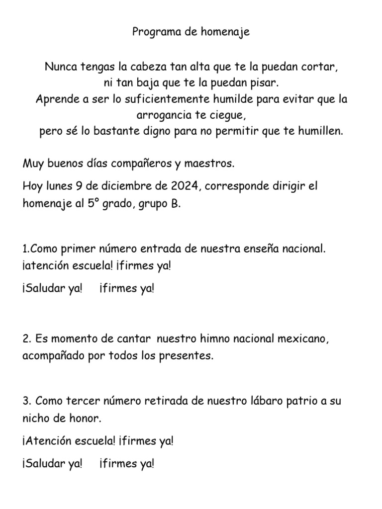 Programa de Homenaje DICIEMBRE | PDF