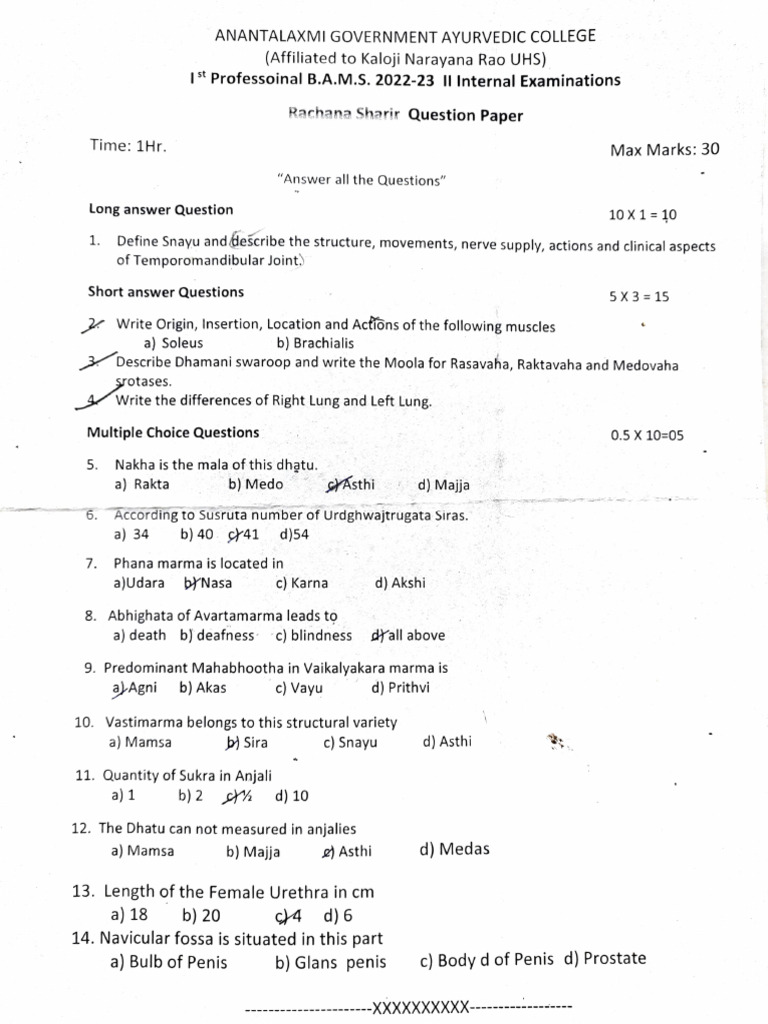 2nd Internal Assessment (1st yr Bams) | PDF | Ayurveda