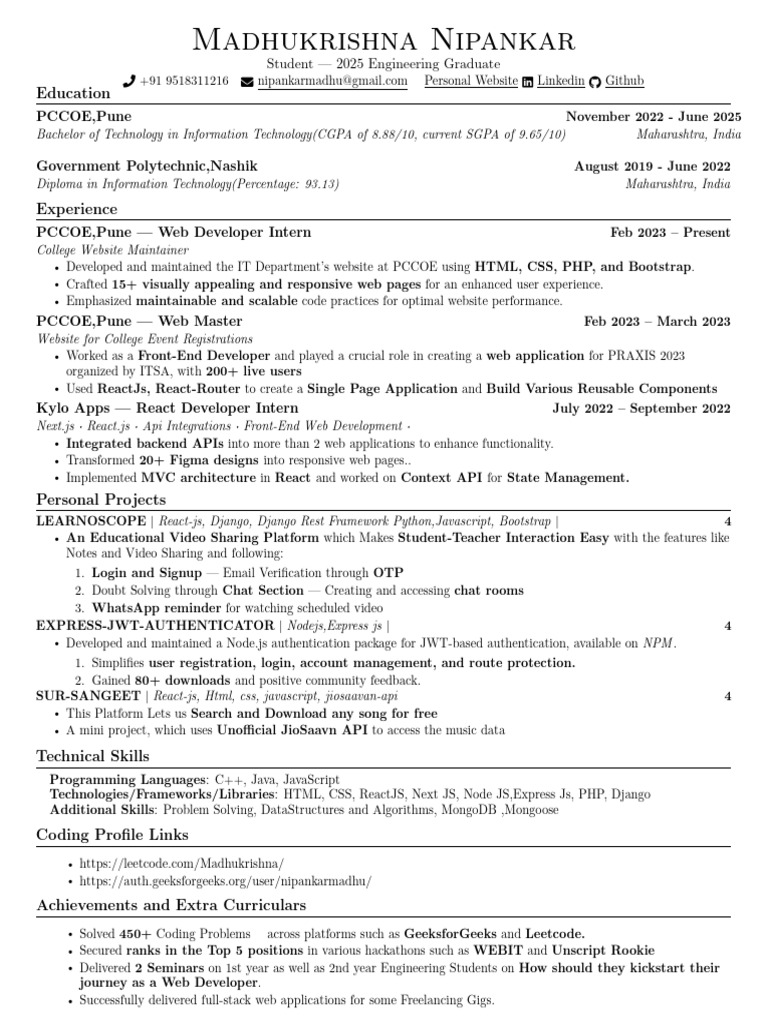 Madhukrishna Nipankar Resume.pdf | PDF | Software Development | Computer Programming