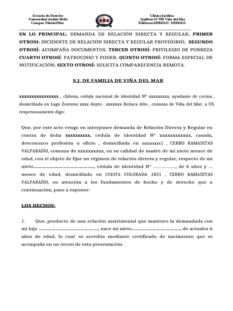 Demanda de Relación Directa y Regular | PDF | Demanda judicial | Ley ...