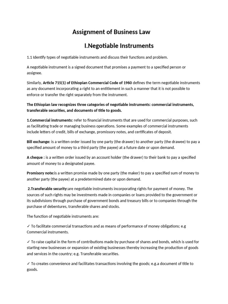 Assignment of Business Law Jirr. | PDF | Negotiable Instrument ...