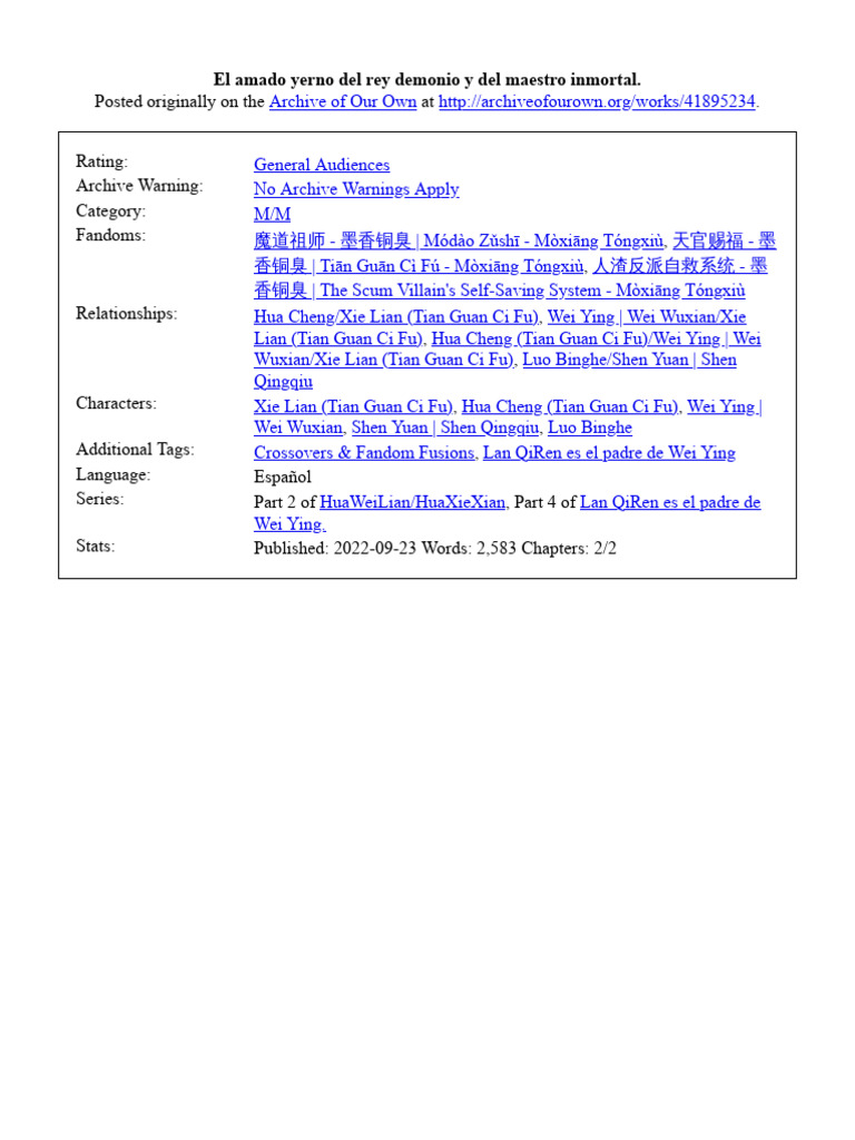 El Amado Yerno Del Rey Demonio y Del Maestro Inmortal | PDF