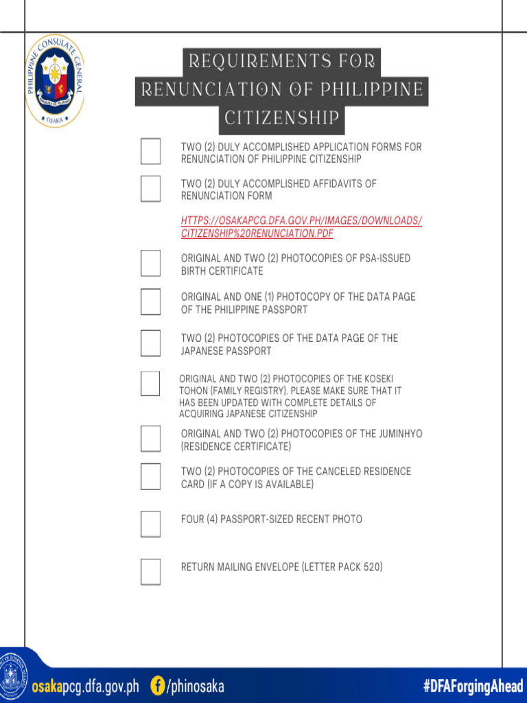 Philippine Citizenship Renunciation Requirements | PDF