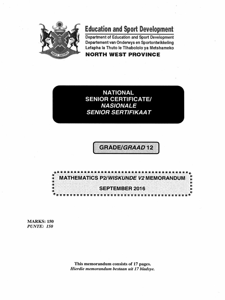 NW Mathematics P2 Memo | PDF