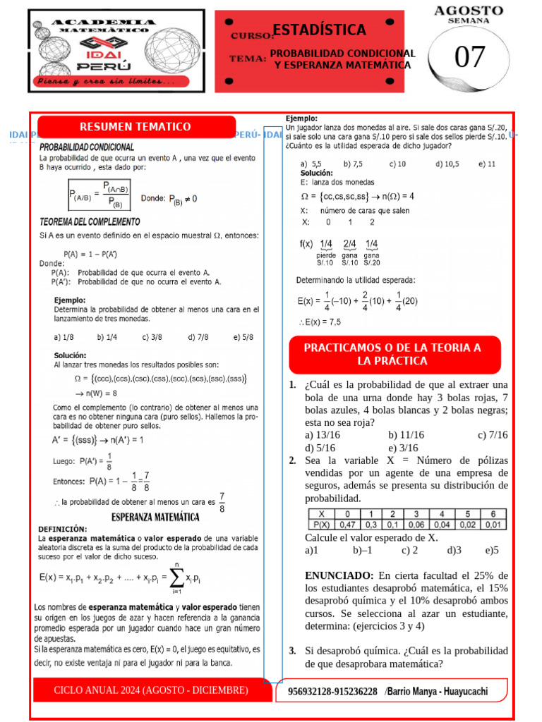 Sem 7_estadistica_probabilidad Condicional y Esperanza Matemática | PDF ...