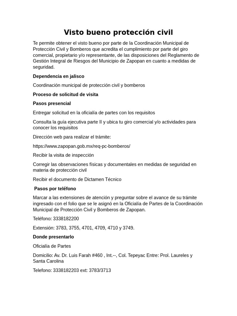 Visto Bueno De Protección Civil En Zapopan Pdf Defensa Civil