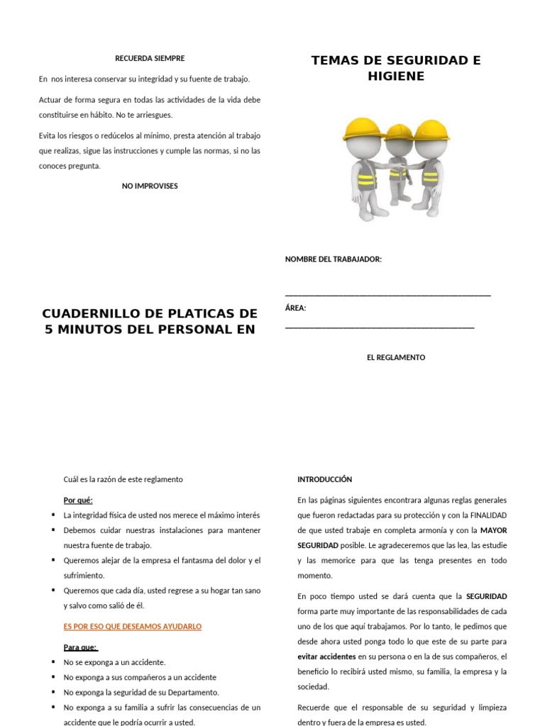 Cuadernillo de Platicas de 5 Minutos | PDF | Factores humanos y ergonomía