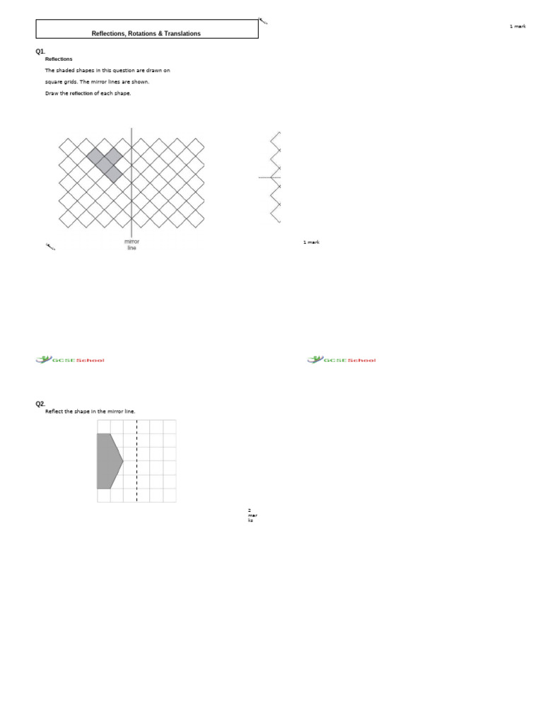 LESSON 27 Yr7 QUE Reflections, Rotations & Translations | PDF | Shape ...