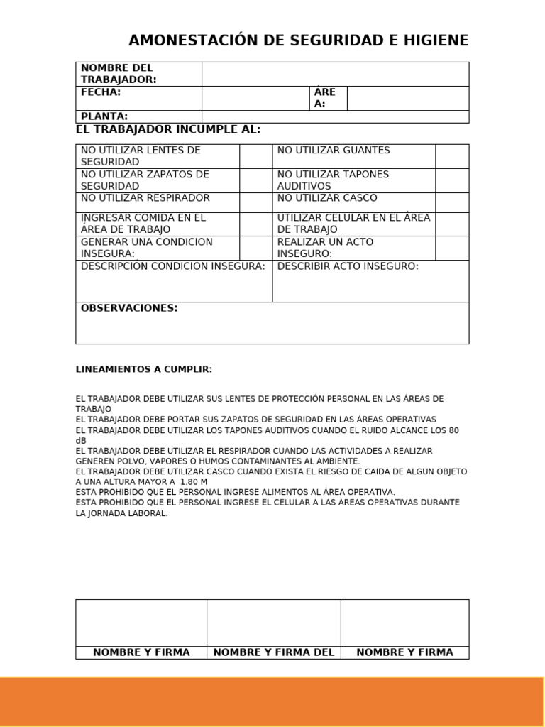 Formato Amonestaciones de Seguridad e Higiene | PDF
