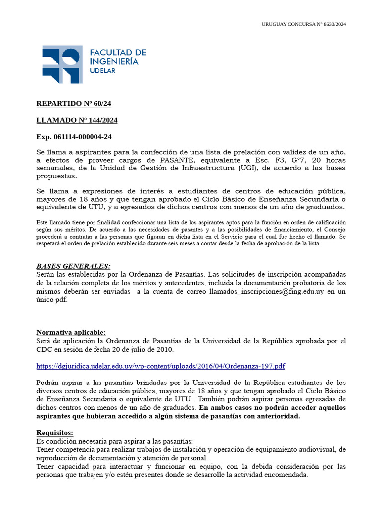 1 - Repartido LLAMADO 144_2024 - 061114-000004-24 - lista PASANTE | PDF