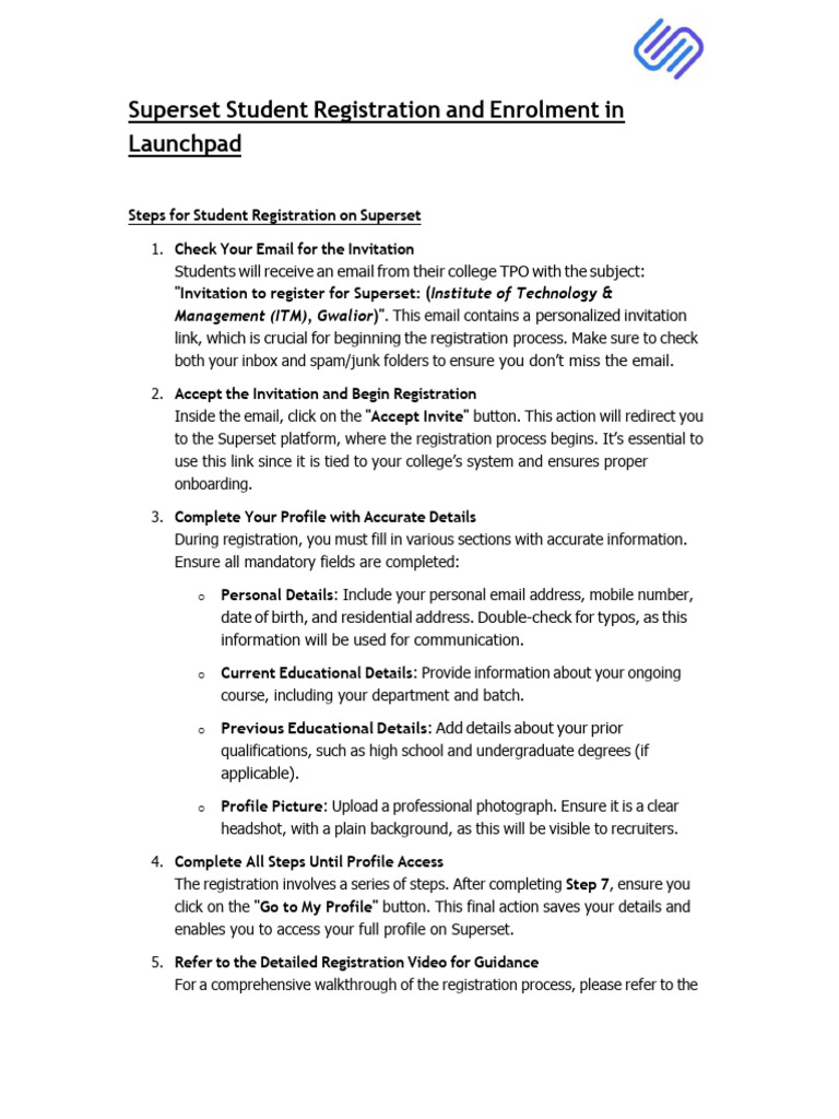 Superset Registration and Launchpad Enrolment-Institute of Technology & Management (ITM ...