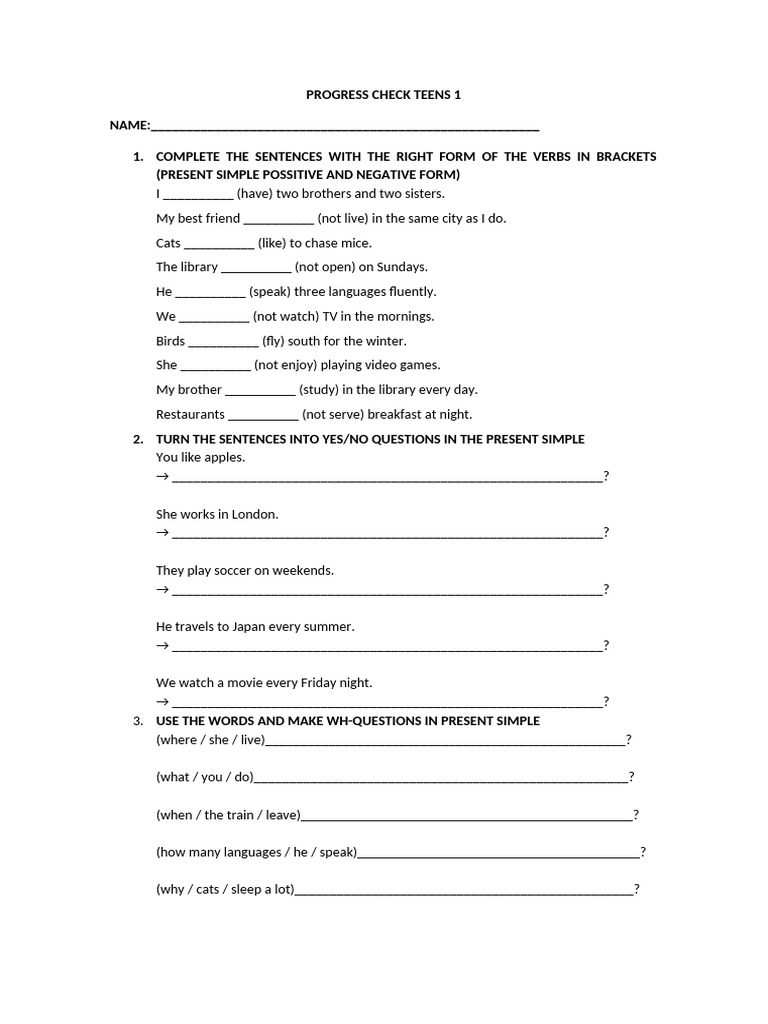 Present Simple Verb Exercises for Teens | PDF
