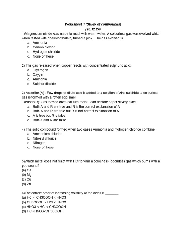 Study of Chemical Reactions and Gases | PDF | Ammonia | Magnesium