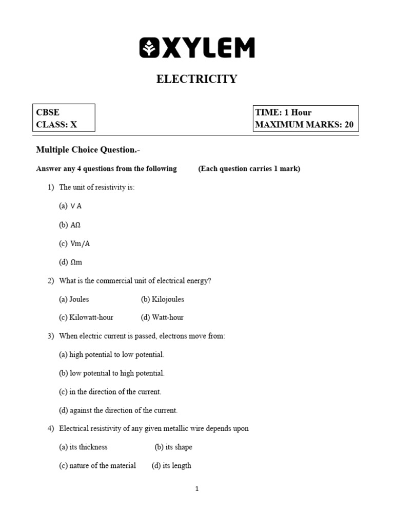 UNIT TEST - ELECTRICITY __ PDF | PDF | Electrical Resistance And ...