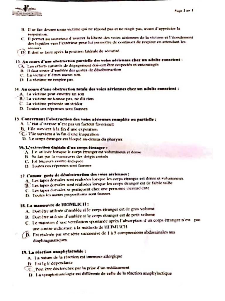 2eme Année de Médecine QCM Secourisme | PDF