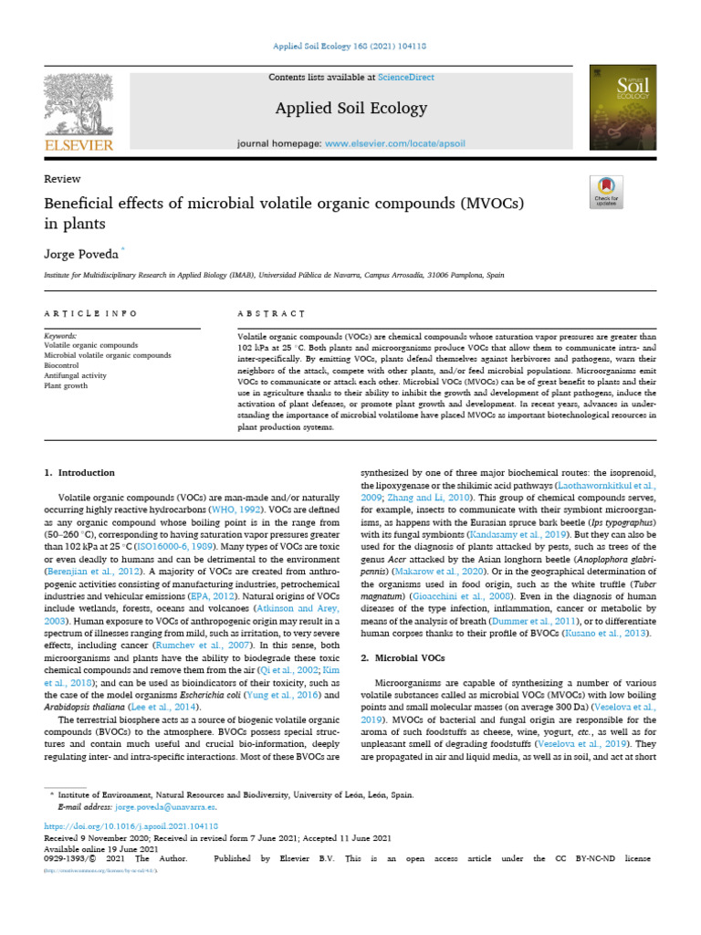 Beneficial effects of microbial volatile organic compounds (MVOCs) in ...