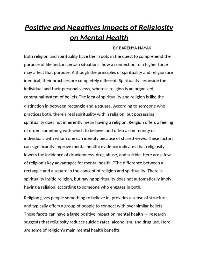 Positive Effects of Religion on Mental Health | PDF | Spirituality ...