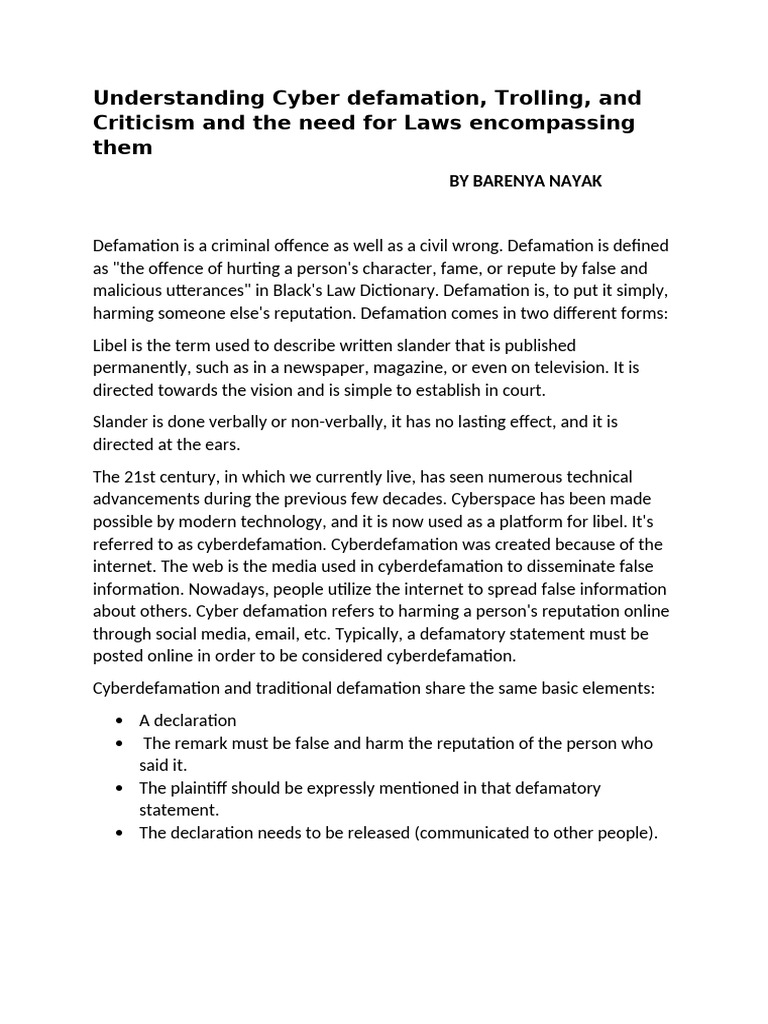 Understanding Cyber Defamation | PDF | Defamation | Cyberbullying