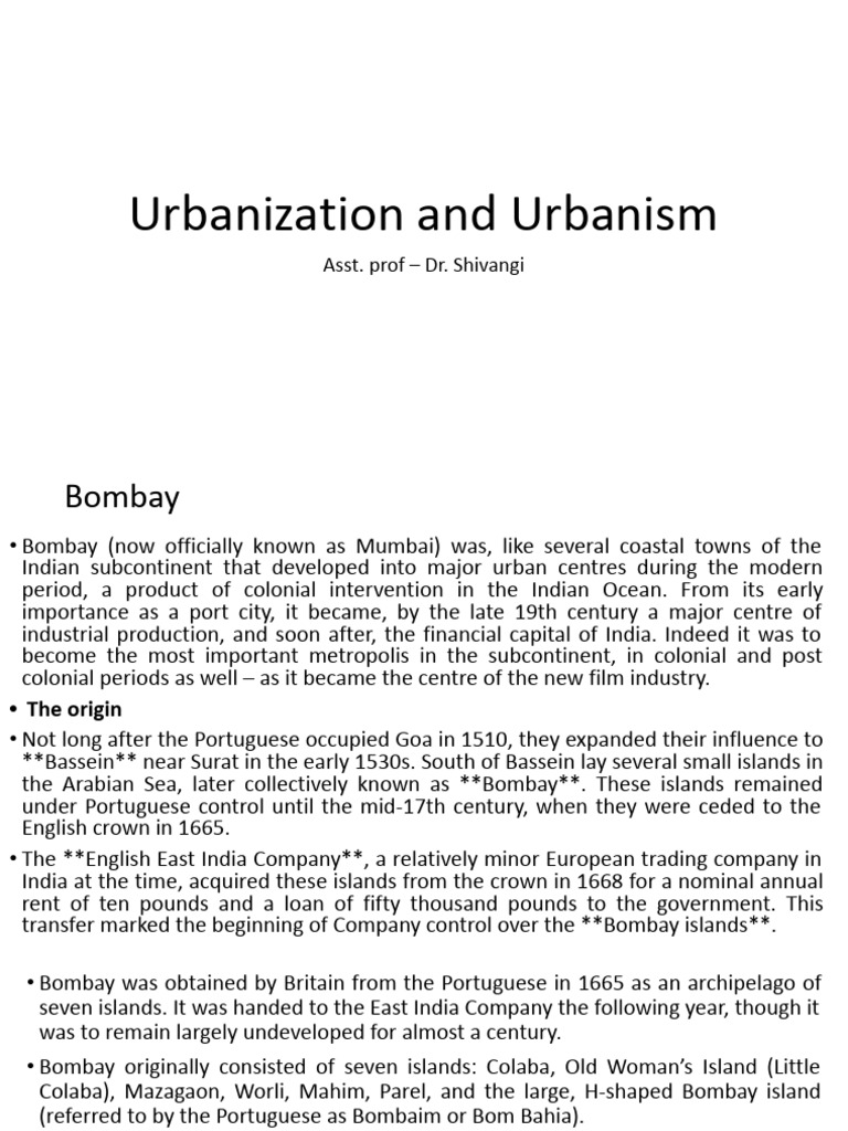 Urbanisation - Urbanism - Bombay | PDF | Mumbai | Economies