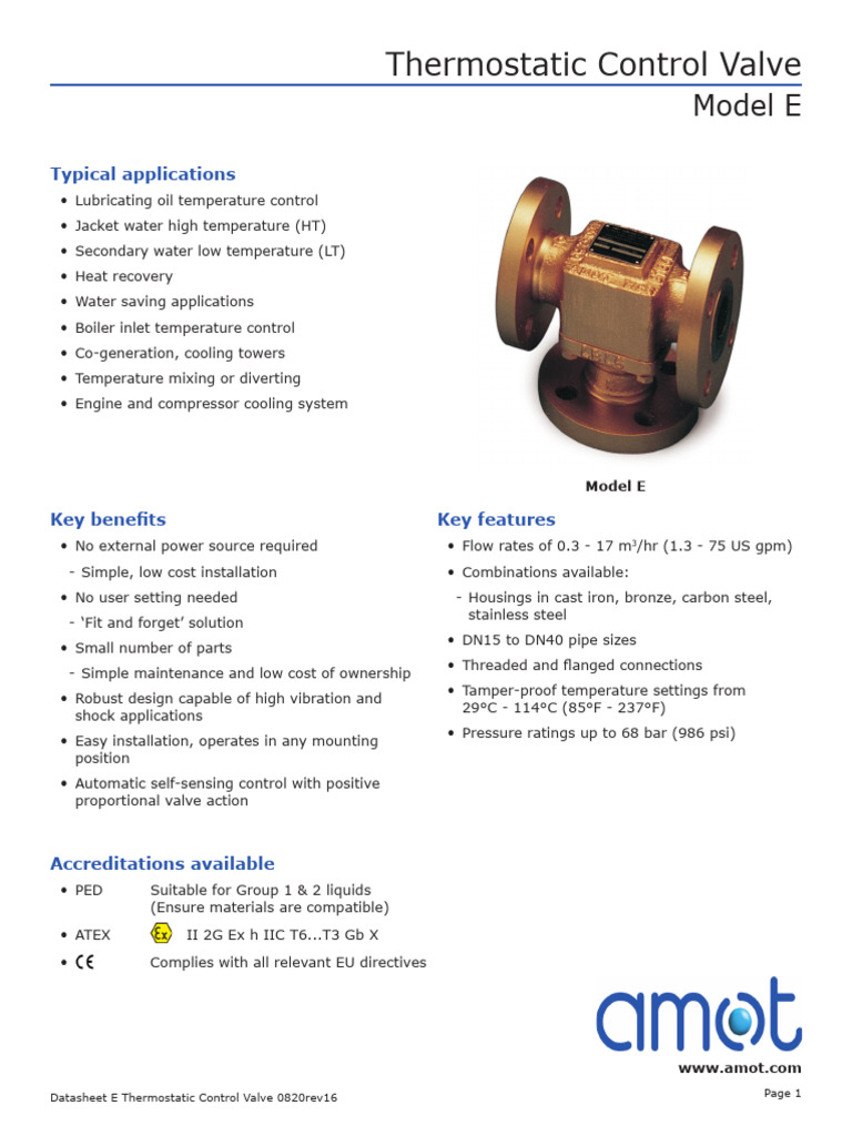 Datasheet e Thermostatic Control Valve77 | PDF | Viscosity | Valve