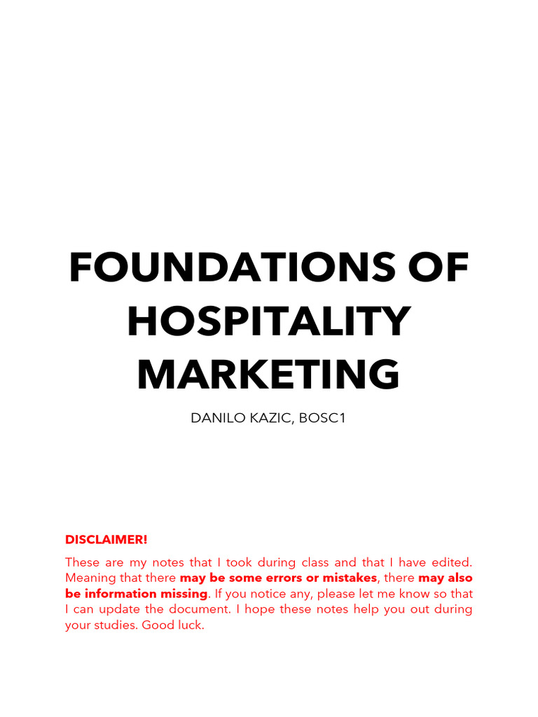 Foundations of Hospitality Marketing Notes | PDF | Marketing | Brand