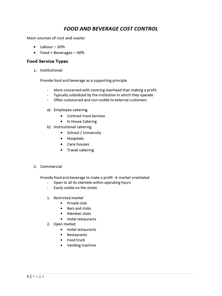 Food & Beverage Cost Control | PDF | Income Statement | Gross Margin