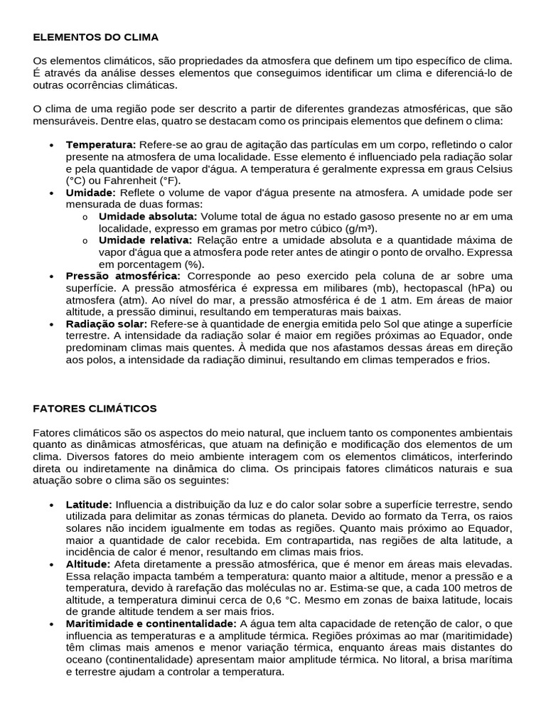 Resumo elementos do clima fatores climáticos tipos de clima ...