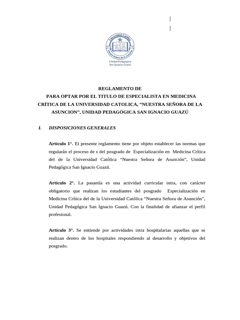 Proyecto de Reglamento - de - Pasantia Ucsi Posgrado | PDF | Enfermería ...