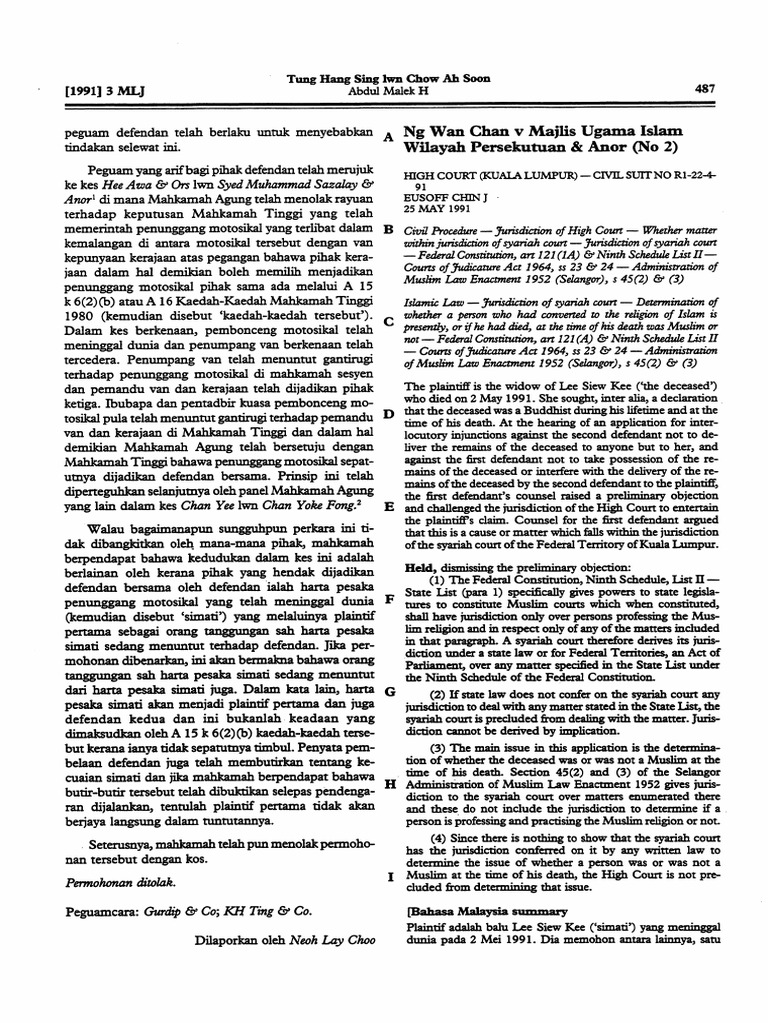 ng-wan-chan-v-majlis-ugama-islam-wilayah-persekutuan-anor-no-2-1991-3-mlj-487 | PDF