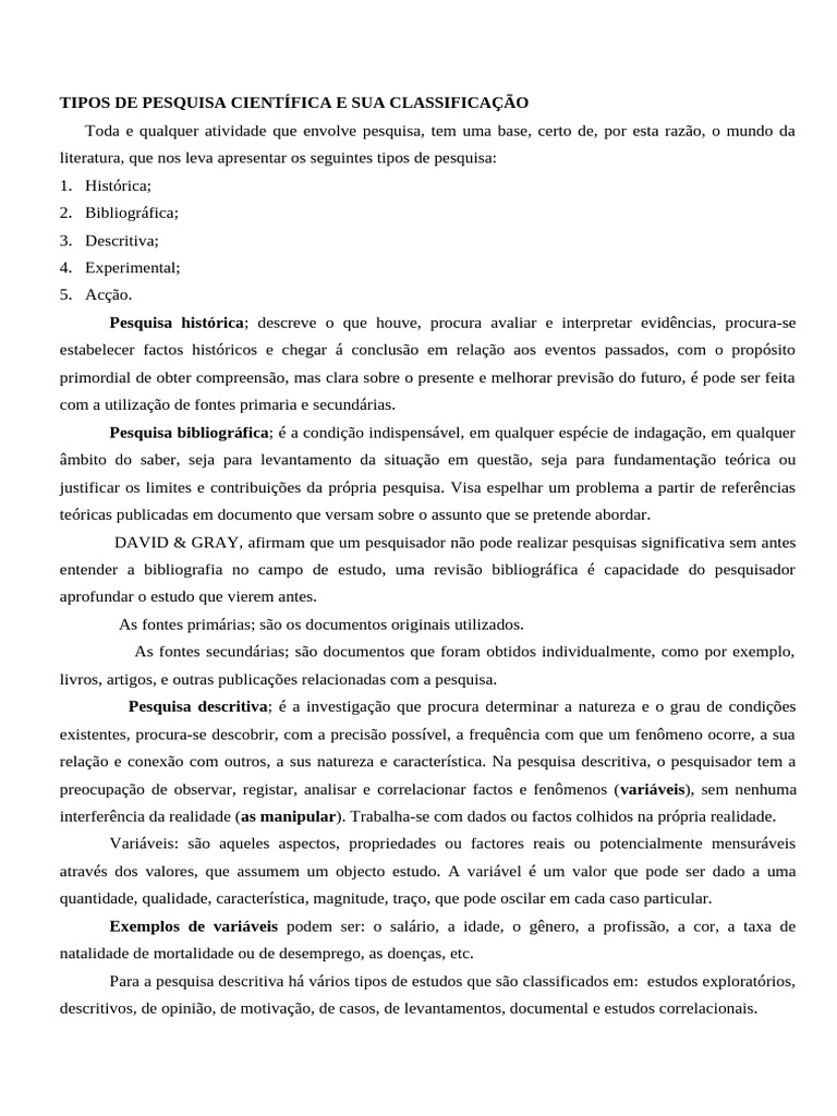 Tipos e Classificação da Pesquisa Científica | PDF | Conhecimento | Science