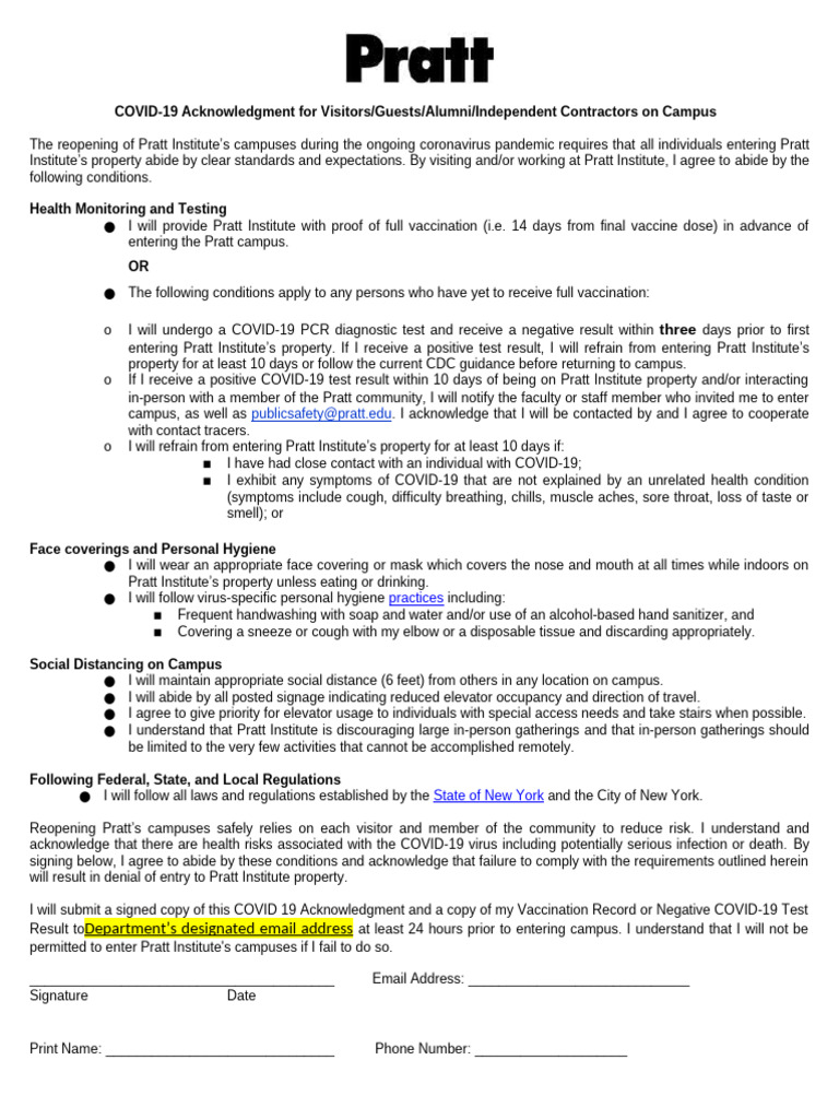 COVID-19 Acknowledgement Form for Visitors, Guests, Alumni ...