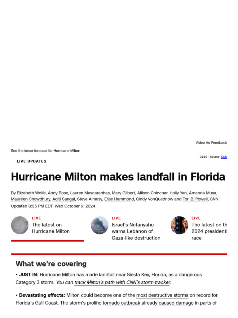 Hurricane Milton live updates_ Florida with storm surge, tornadoes and ...
