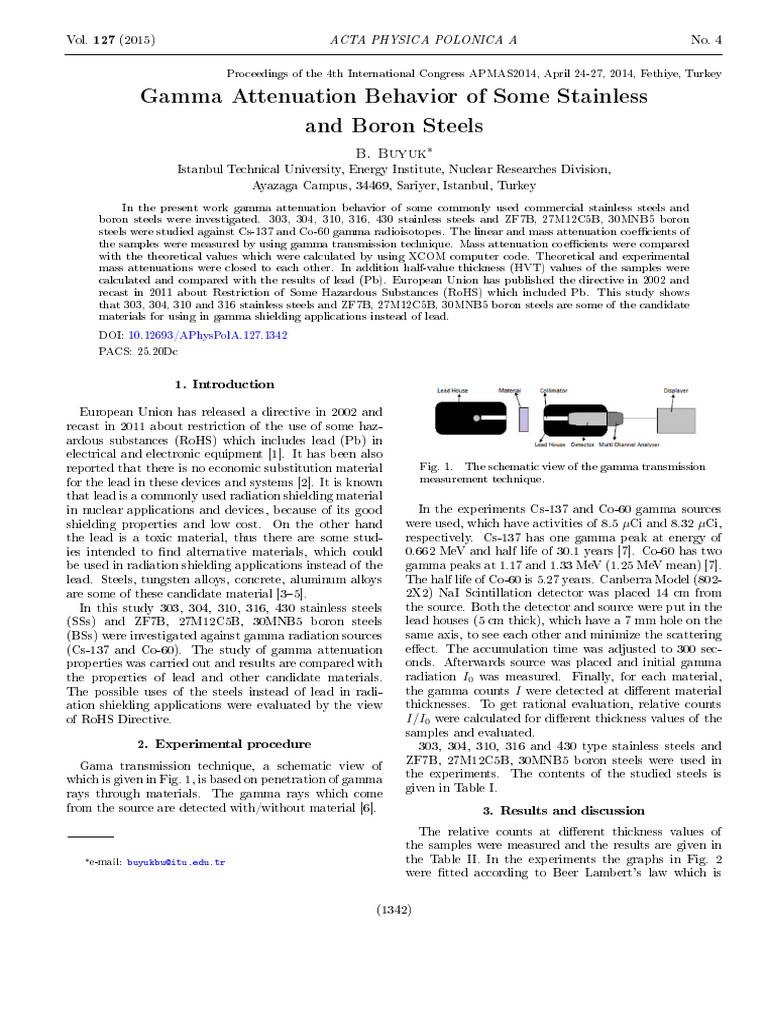 Gamma Shielding with Stainless and Boron Steels | PDF | Gamma Ray | Lead