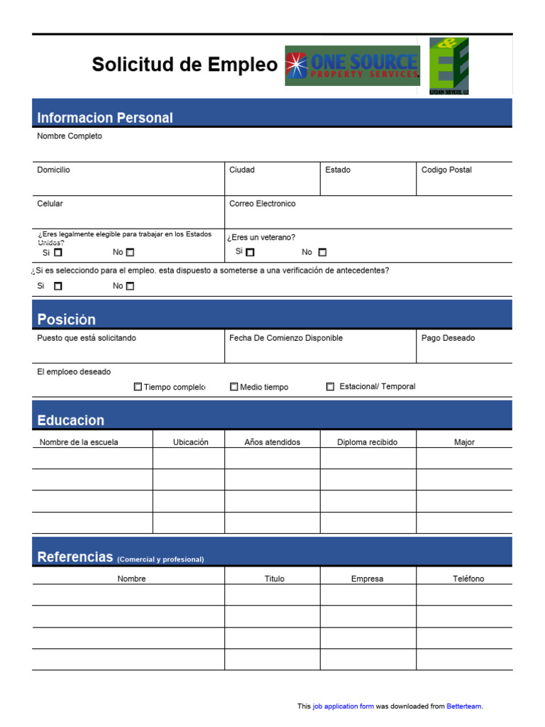 Job Application Form Spanish | PDF