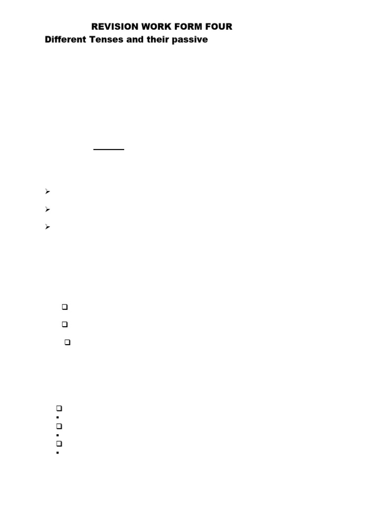 English Revision Form3 For (Form Four) | PDF | Verb | Grammatical Tense