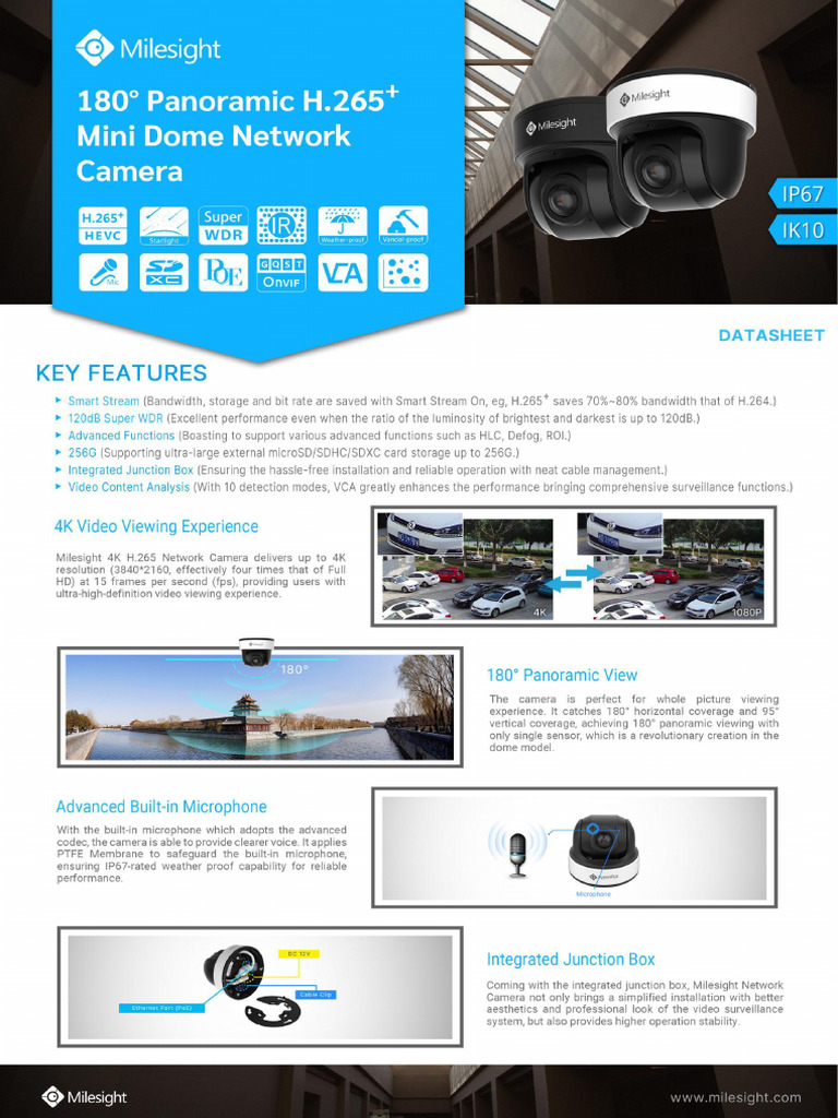 Milesight 180° Panoramic H.265 Mini Dome Network Camera Datasheet en | PDF | Session Initiation ...