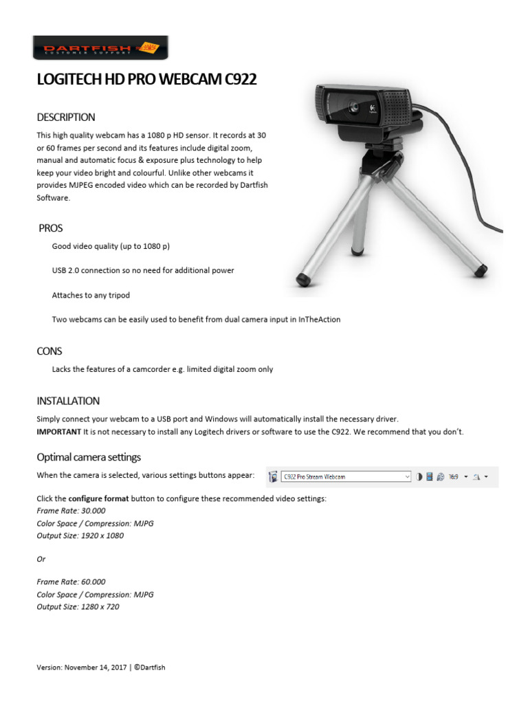 Logitech C922 webcam_EN | PDF | Video | Frame Rate