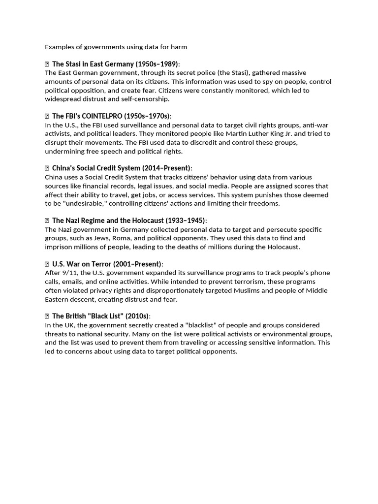 Debate Doc 3 - Examples of Governments Using Data For Harm | PDF