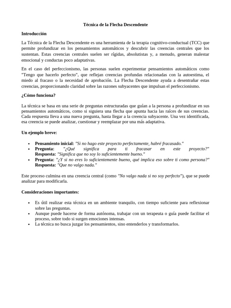 Técnica de la Flecha Descendente en TCC | PDF | Pensamiento | Terapia ...