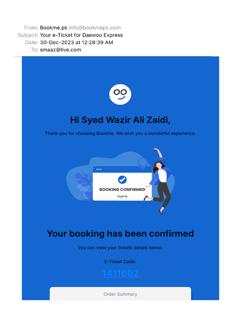 Your E-Ticket For Daewoo Express | PDF