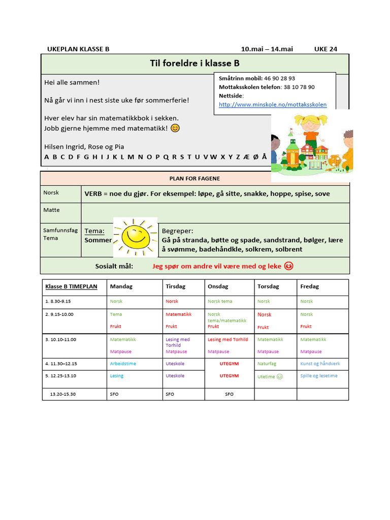 861 Mottaksskolen Ukeplan Uke 24 9d1e8867 Fc9a | PDF