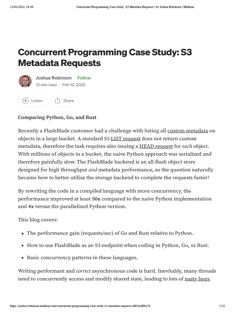 Concurrent Programming Case Study - S3 Metadata Requests - by Joshua Robinson - Medium | PDF ...