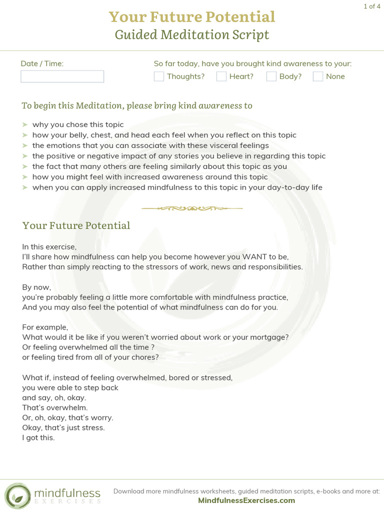 Guided Meditation Script: Your Future Potential | PDF | Mindfulness ...