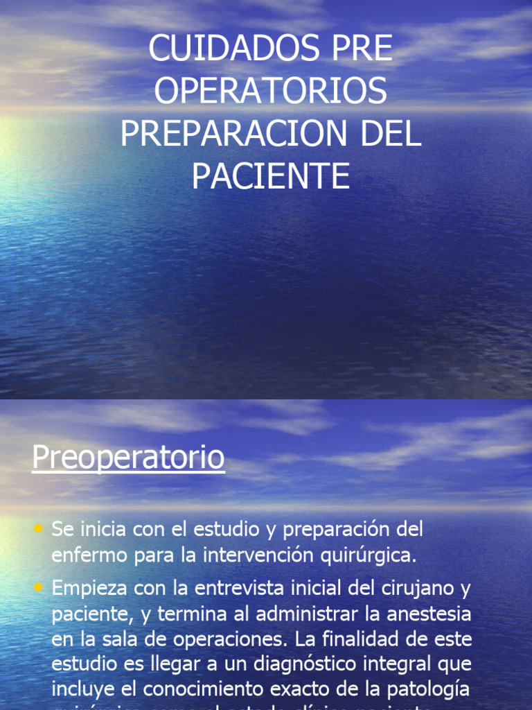 Cuidados del paciente pre operatorio | PDF | Cirugía | Medicina CLINICA