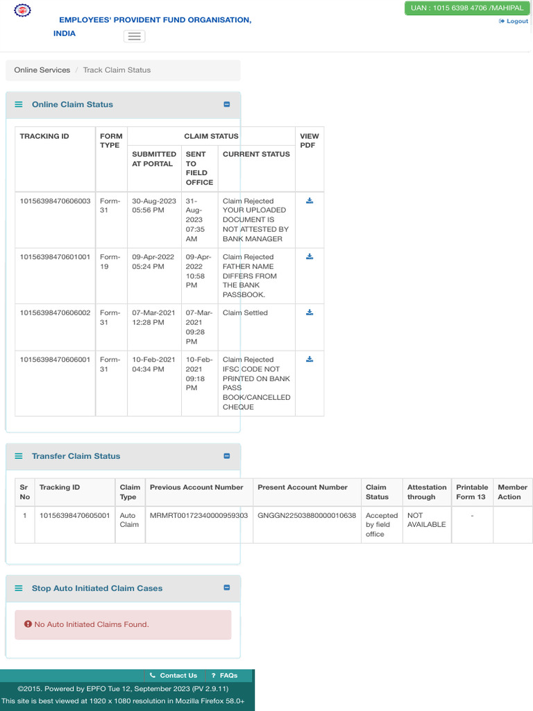 EPFO Collect Online Claim Status Track | PDF | Social Security ...