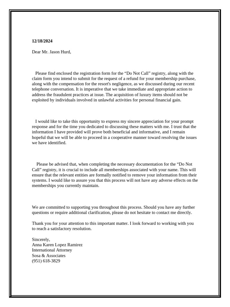 Jason Hurd Letter | PDF