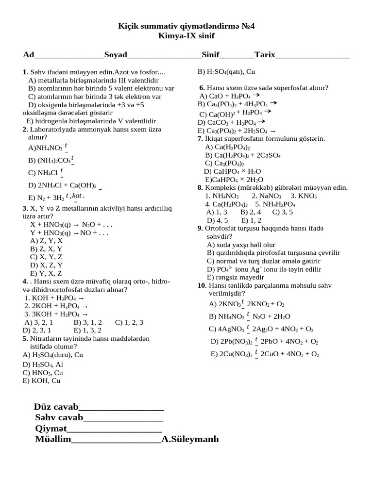 KİMYA IX SİNİF KSQ 4 | PDF