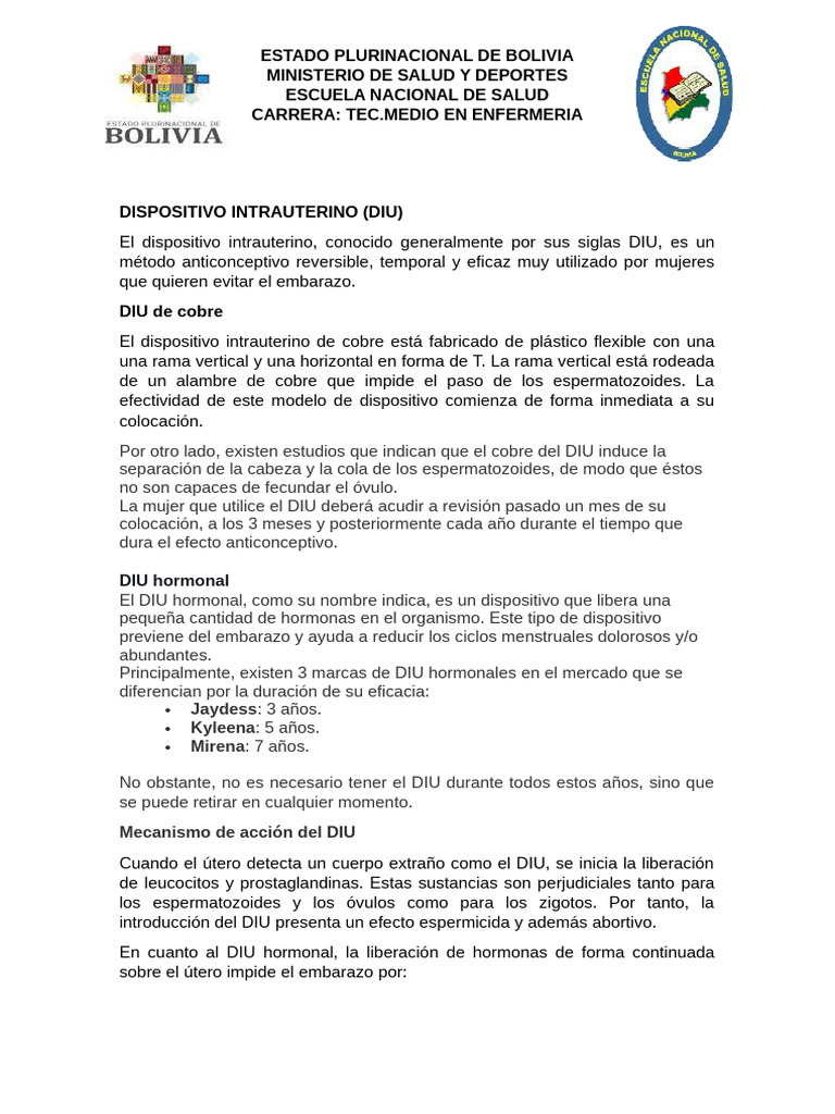 Diu, Anillo Anticonceptivo | PDF | Control de la natalidad | El embarazo