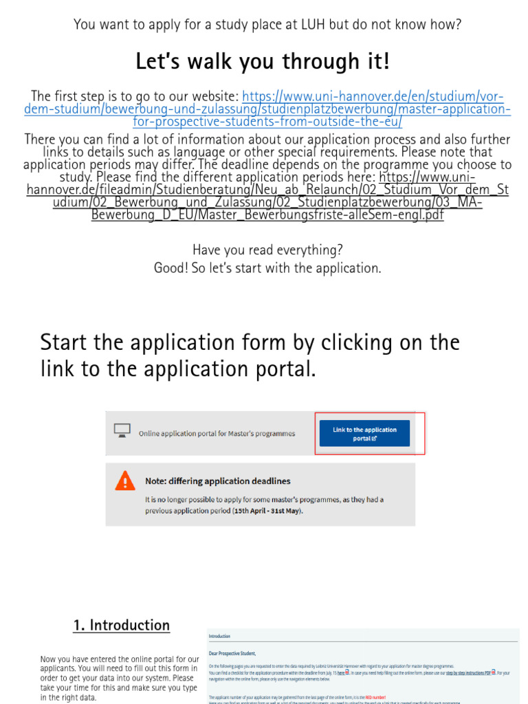 Stepbystep Guide LUH-application Portal | PDF | Academic Degree ...