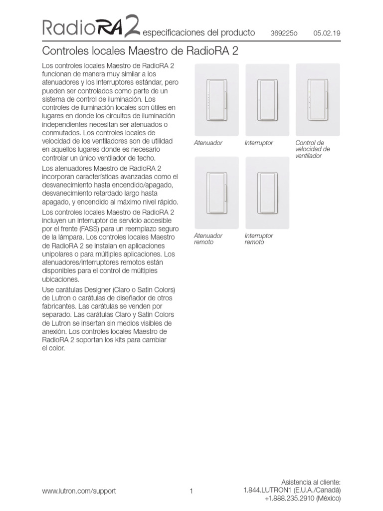 Ficha T C3 A9cnica Controles Locales Maestro de RadioRA 2 | PDF ...